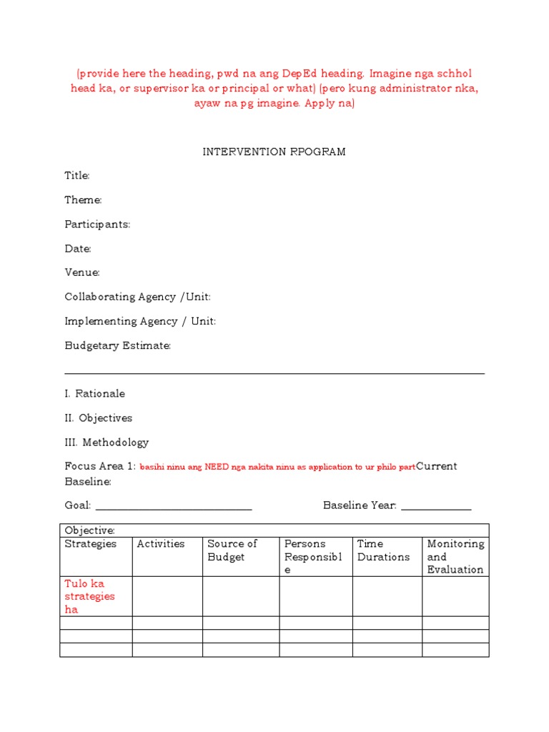EDFD 203 Intervention Program Template | PDF | Evaluation | Cognition
