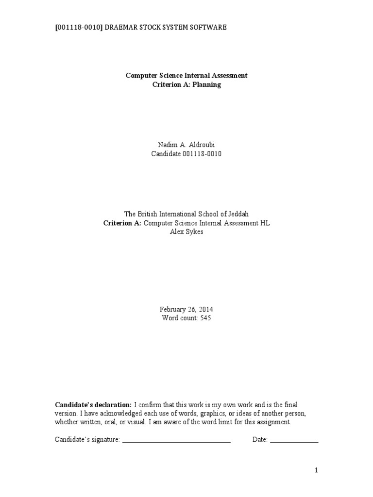 Computer Science Ib HL Ia Criterion A | PDF | Java (Programming ...