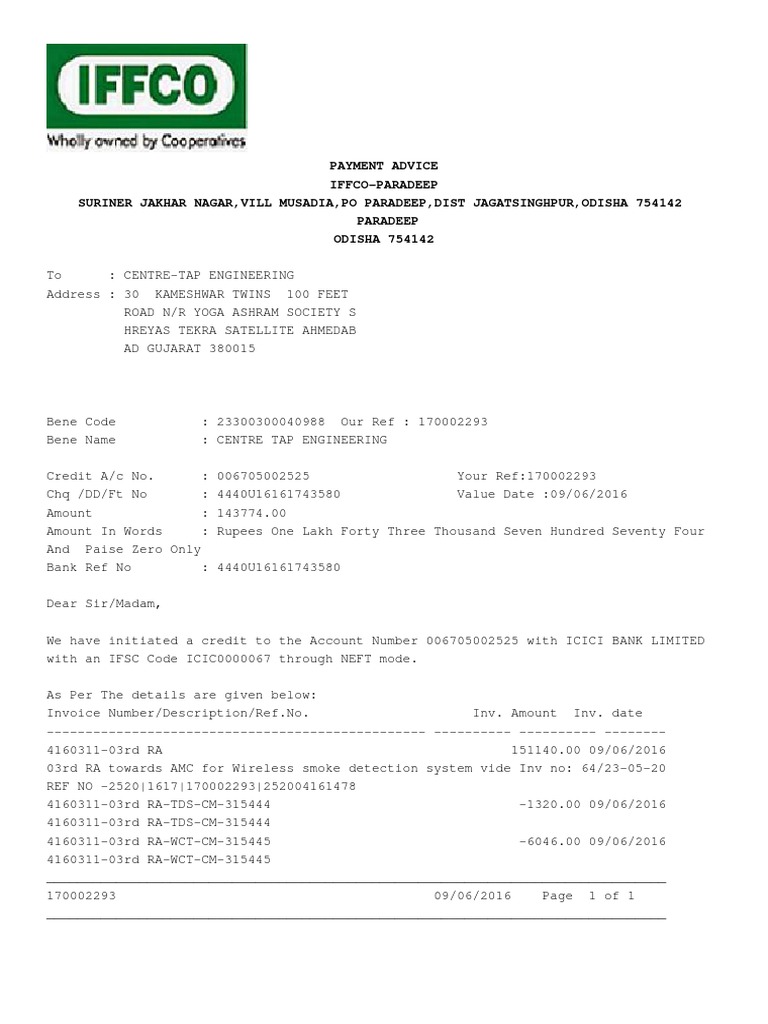 64A. IFFCO Paradeep PaymentAdvice | PDF | Finance & Money Management | Technology & Engineering