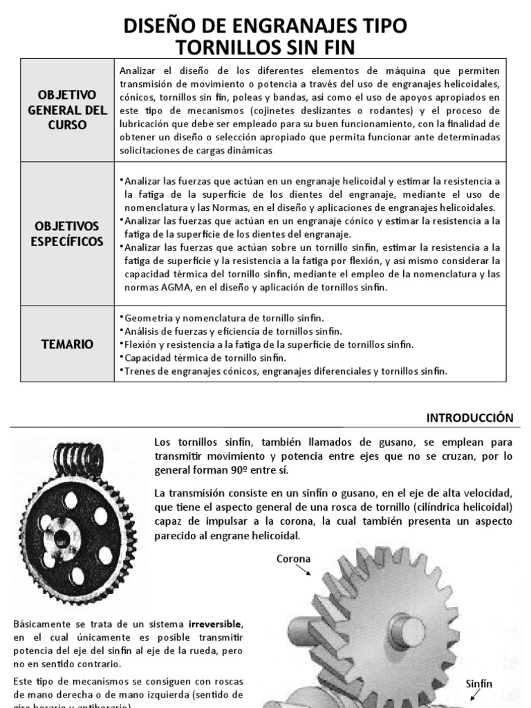 Introducción a los Tornillos sin fin | PDF | Engranaje | Transmisión (Mecánica)