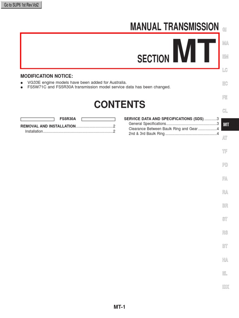 Manual Transmission: Modification Notice | PDF | Manual Transmission ...