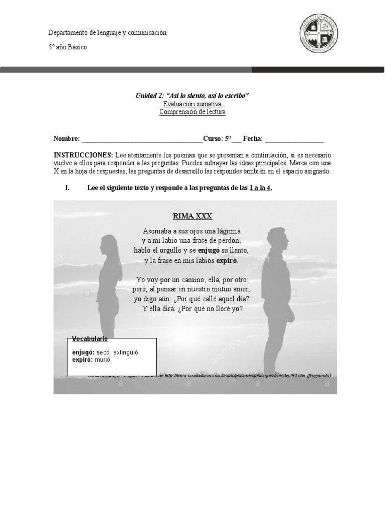 Comprensión de Poemas para 5° Básico | PDF | Poesía