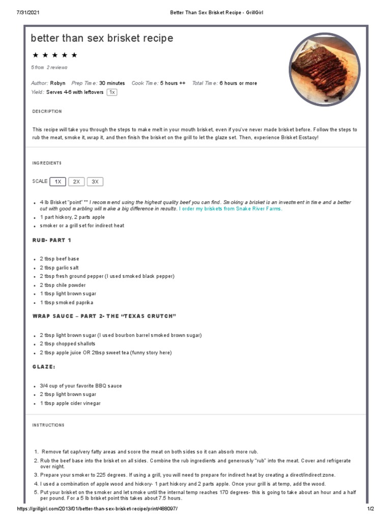 Better Than Sex Brisket Recipe Grillgirl Pdf Smoking Cooking