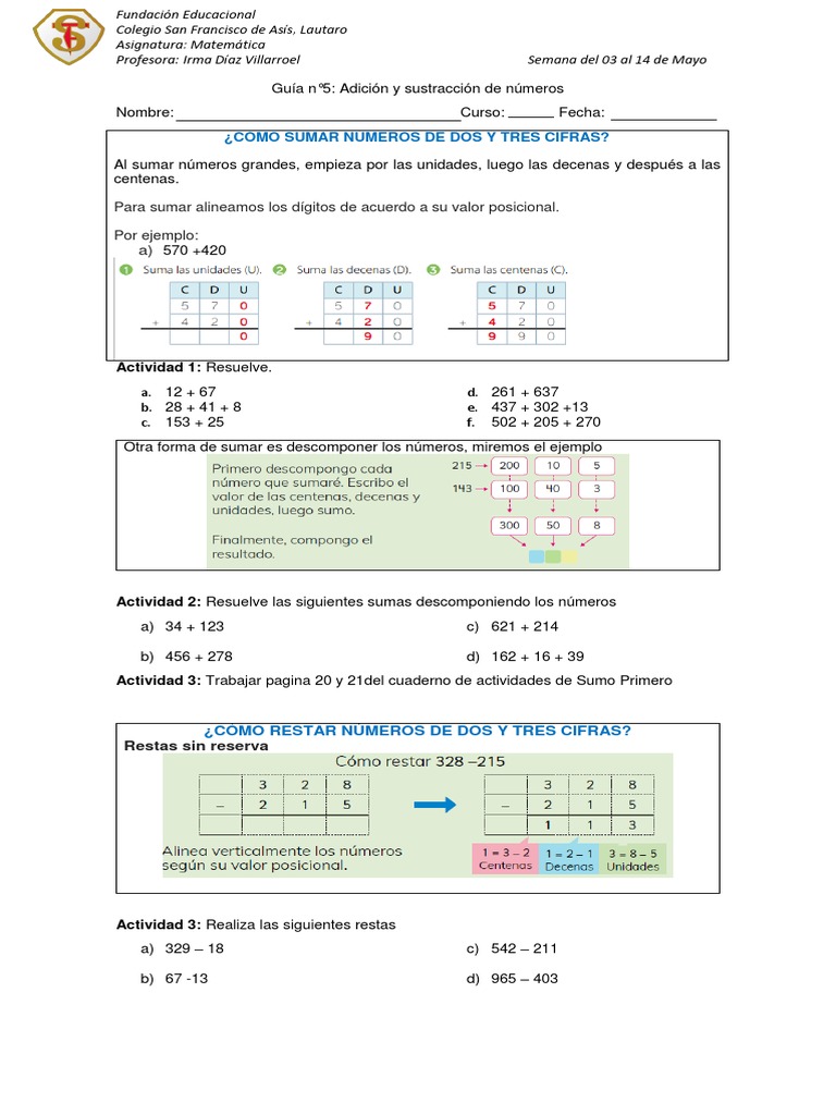 Sumas y Restas de Tres Dígitos | PDF | Sustracción | Matemática Elemental