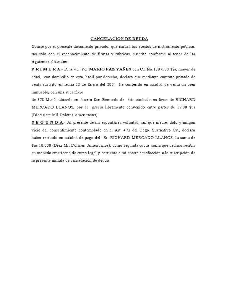 Cancelacion de Deuda 1 | PDF | Ciencias sociales