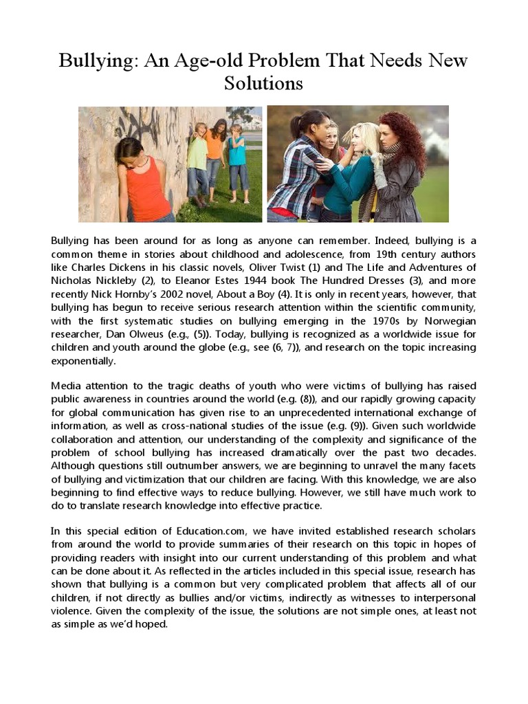 Bullying: An Age-Old Problem That Needs New Solutions | PDF | Bullying ...