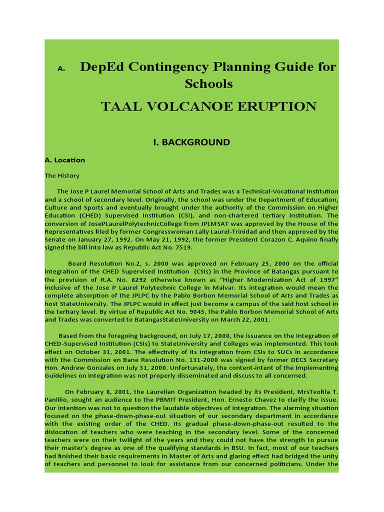 Preparing for the Worst: A Contingency Plan for Malvar National High ...