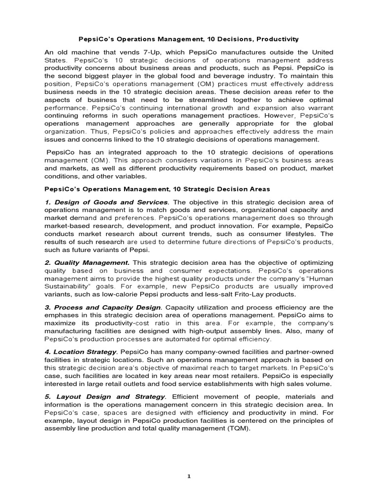 Pepsi Co | PDF | Operations Management | Pepsi Co