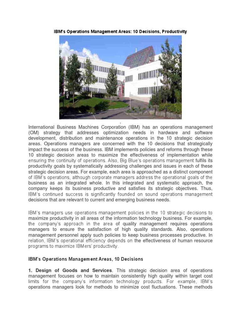 IBM's Operations Management Areas: 10 Decisions, Productivity | PDF ...