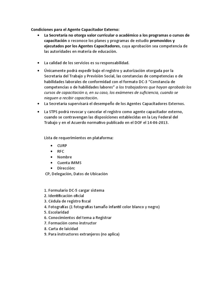 STPS Condiciones DC-5 en Línea | PDF