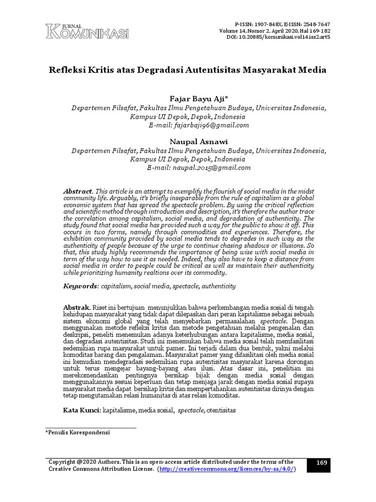 Refleksi Kritis Atas Degradasi Autentisitas Masyarakat Media | PDF