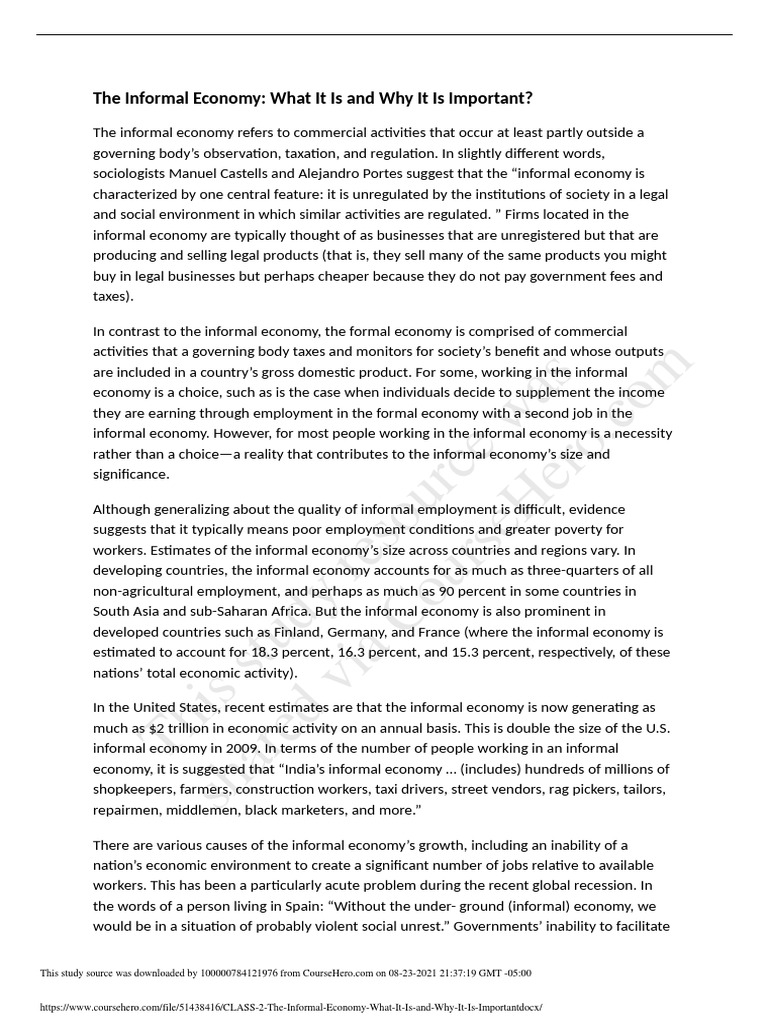 Understanding the Informal Economy | PDF | Economies | Taxes