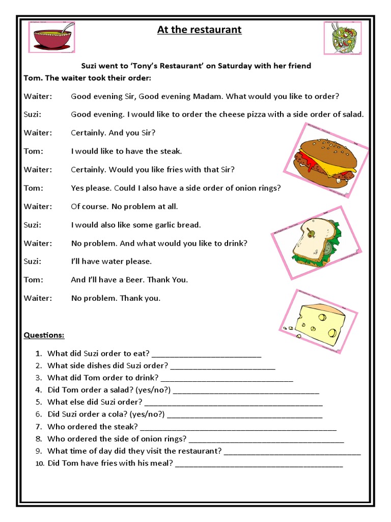 At The Resteraunt Fun Activities Games Role Plays Drama and Improvis ...