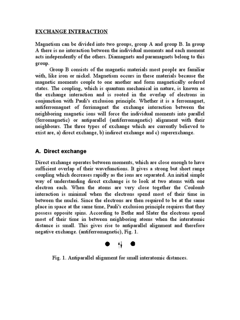 Exchange Interaction | PDF | Magnetism | Ferromagnetism