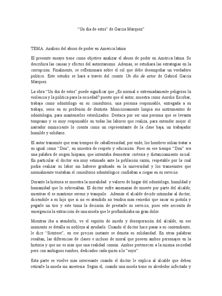 Ensayo Un Día de Estos | PDF