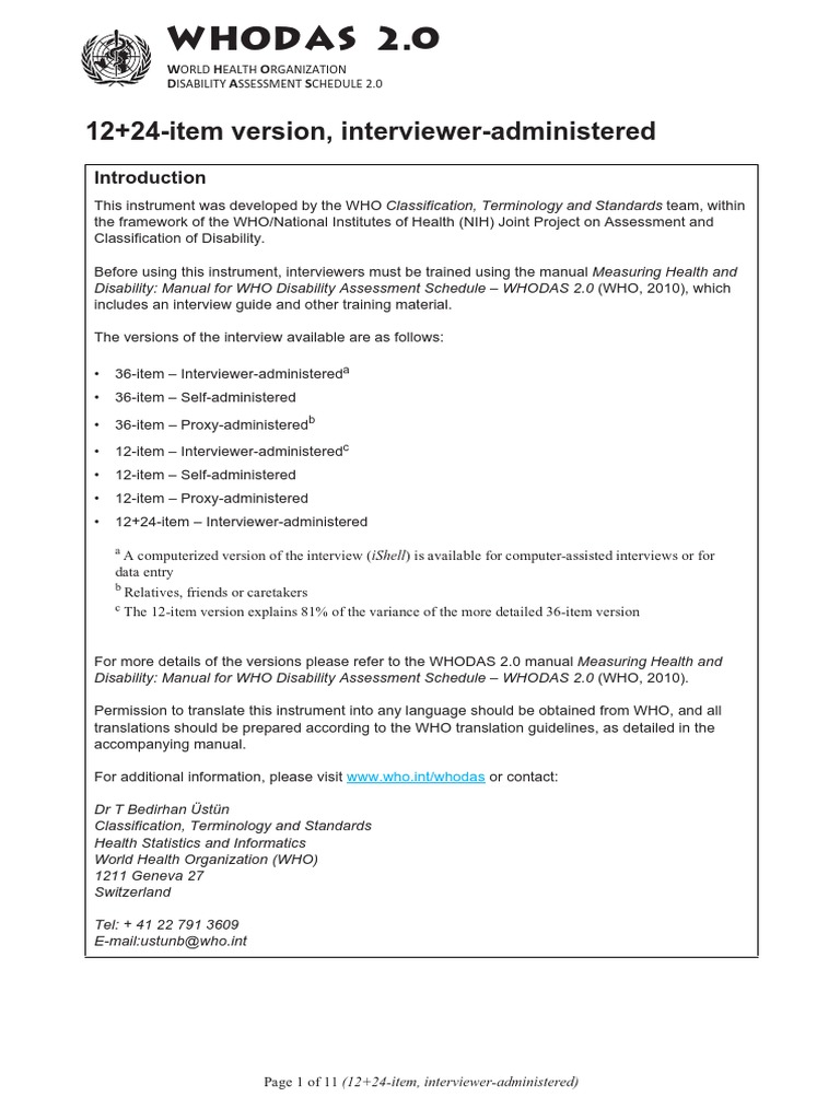 WHODAS 12+24 Item Interview-4-1 | PDF | World Health Organization ...