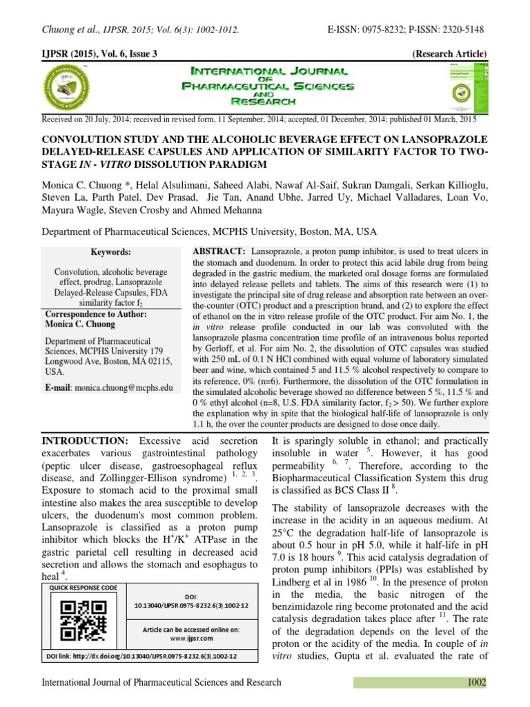 Convolution Study On Lansoprazole Delayed-Release Capsules ...