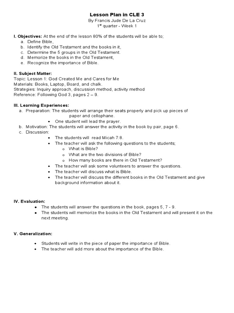 Lesson Plan in CLE 3 | PDF | Lesson Plan | Teachers