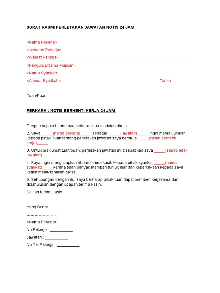 Contoh Surat Resign 24 | PDF