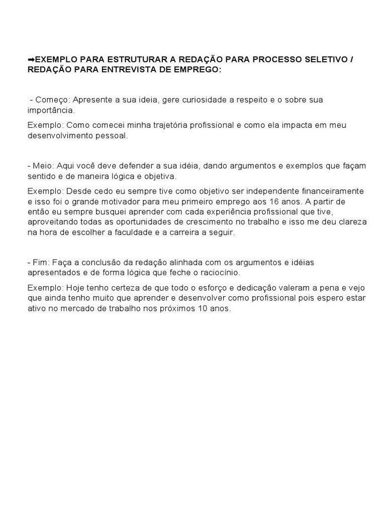 Exemplo para Estruturar A Redação para Processo Seletivo | PDF Exemplo para Estruturar A Redação para Processo Seletivo | PDF