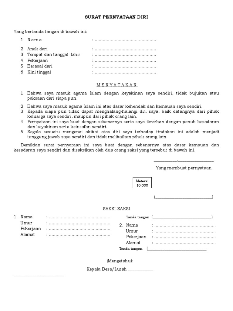 Surat Pernyataan Masuk Islam | PDF