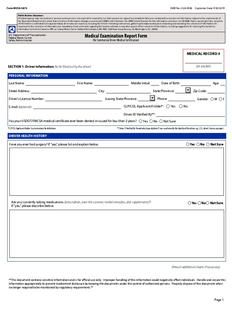 FMCSA Form MCSA-5875 | PDF