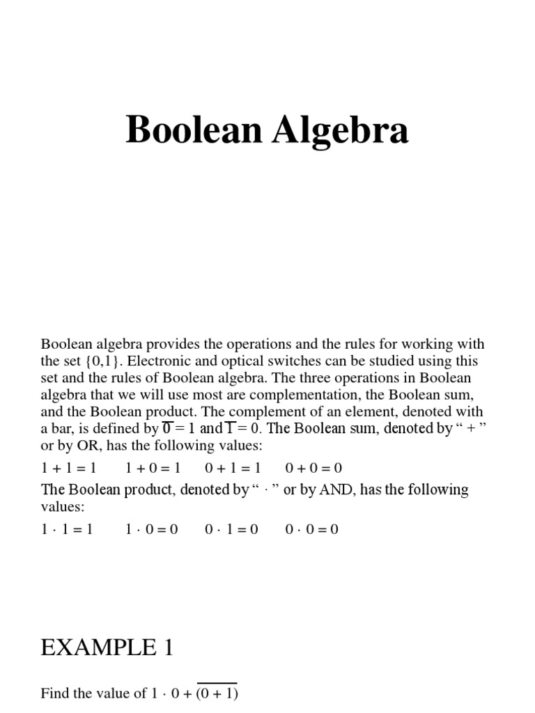 An Introduction to Boolean Algebra: Operations, Identities, and ...