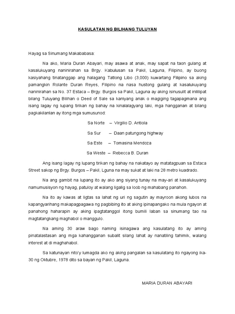 Kasulatan NG Bilihang Tuluyan | PDF Kasulatan NG Bilihang Tuluyan | PDF