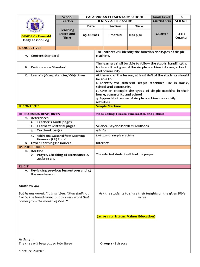 COT-1 DLL Science Simple Machine | PDF | Machines | Drill