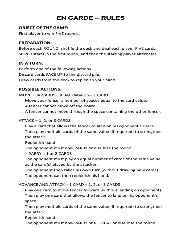 En Garde RPG: Game Rules Overview | PDF | Fencing | Consumer Goods