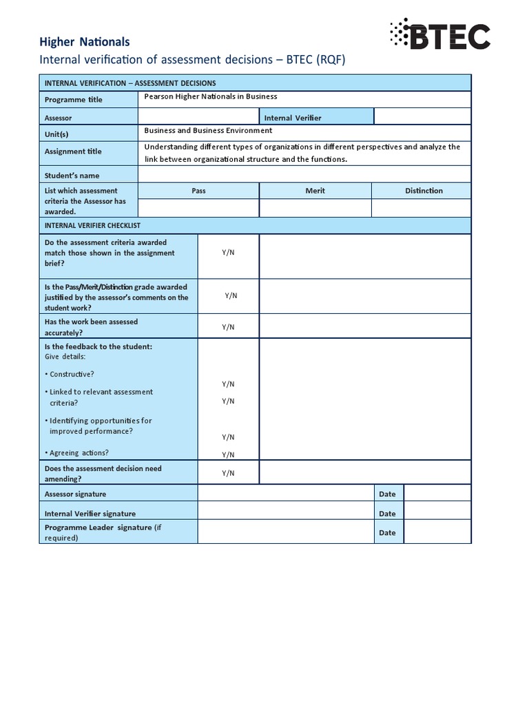 Internal Verification of Assessment Decisions - BTEC (RQF) : Higher Nationals | PDF | Plagiarism ...