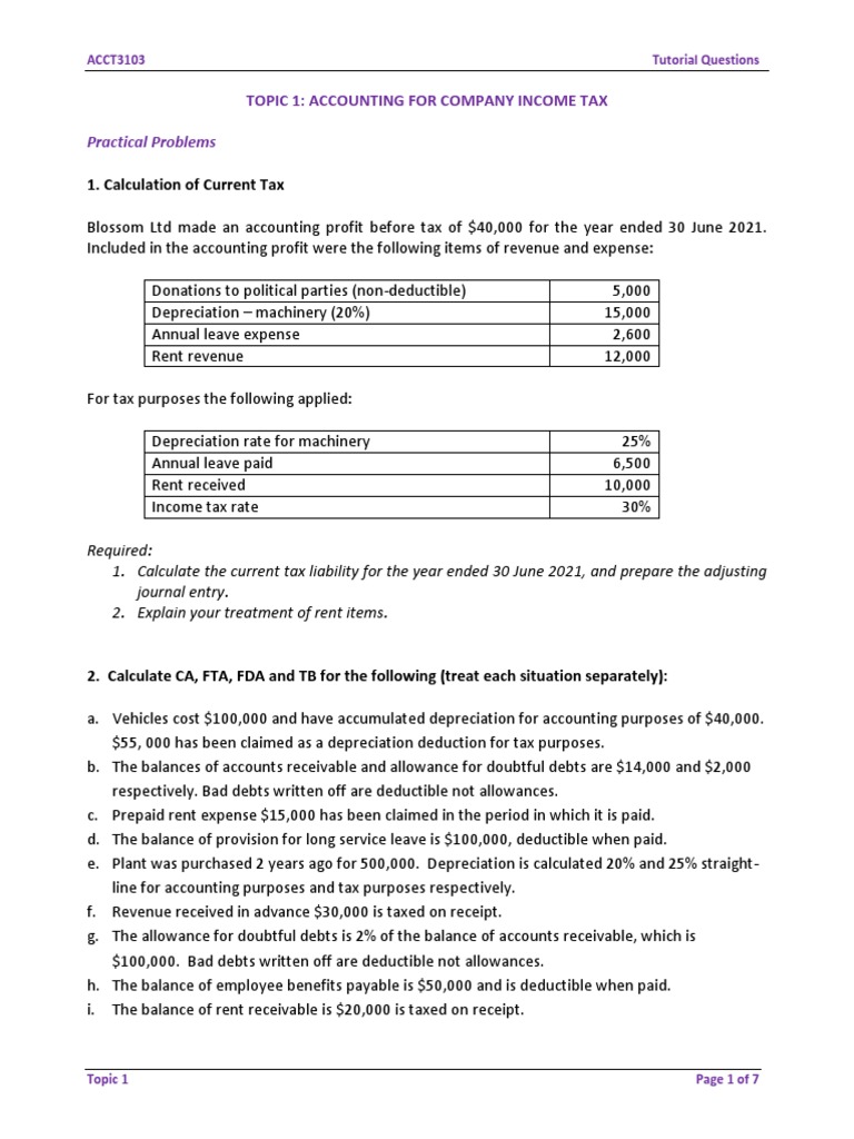 T01 - Income Tax Questions | PDF | Deferred Tax | Expense