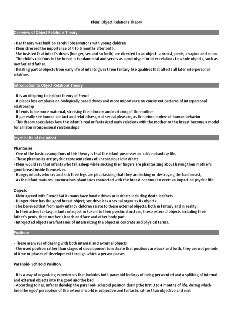 Overview of Object Relations Theory: Phantasies | PDF | Object ...