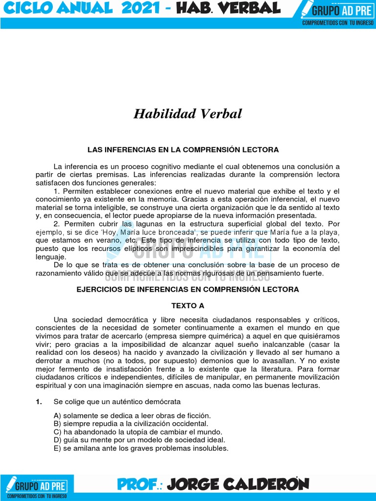 Inferencias en Comprensión Lectora | PDF | Fuerza | Verdad