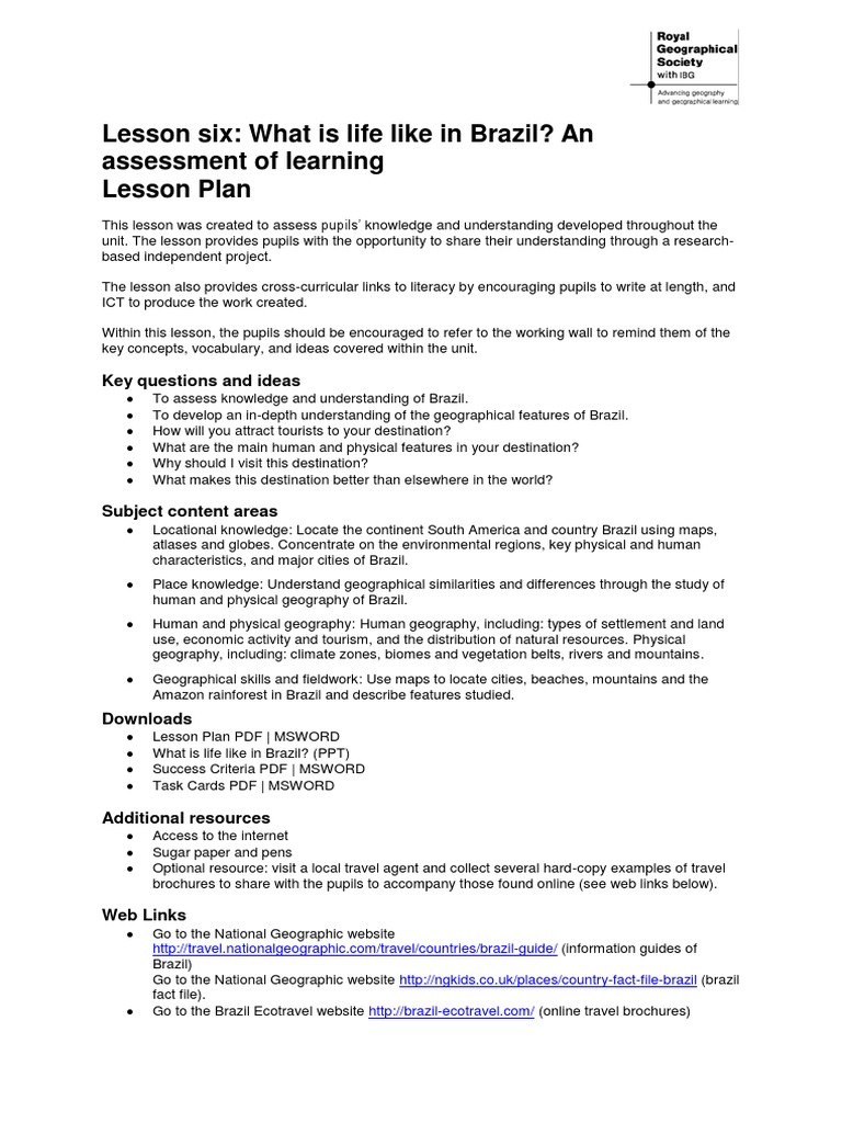 Lesson Six: What Is Life Like in Brazil? An Assessment of Learning ...