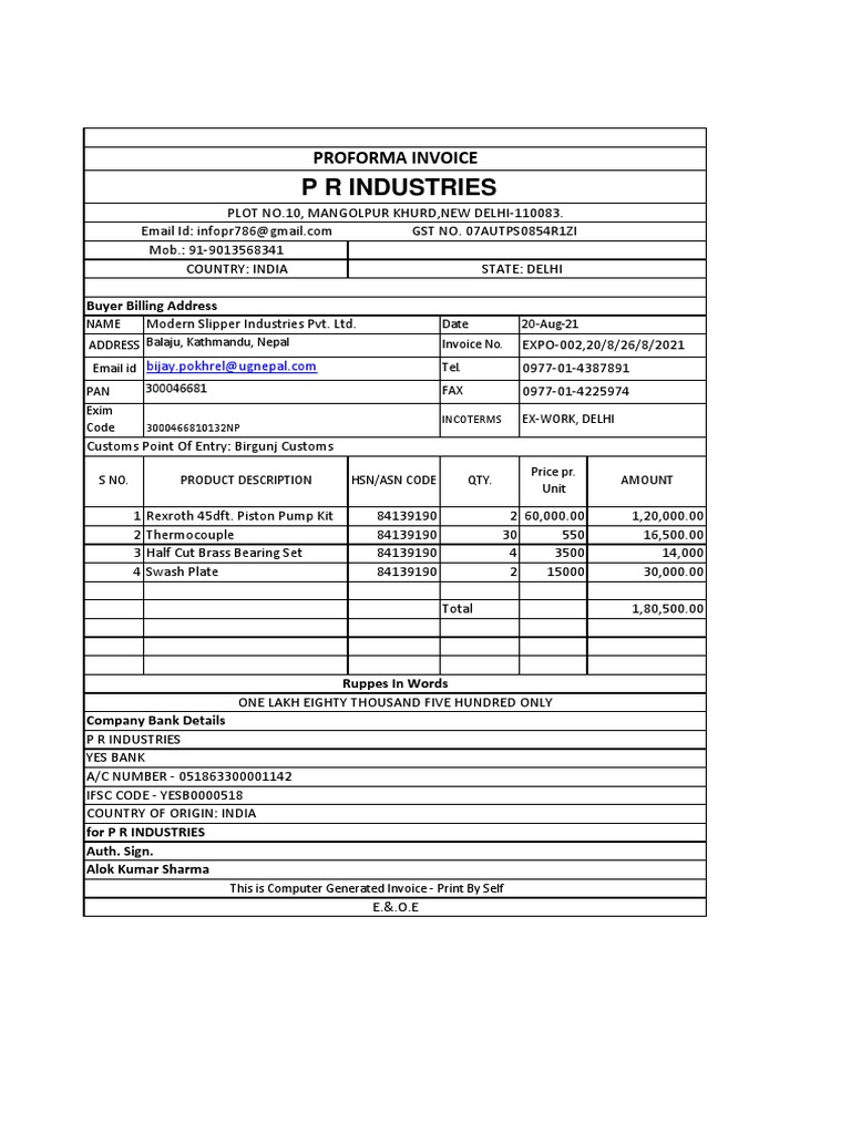 Proforma Invoice | PDF