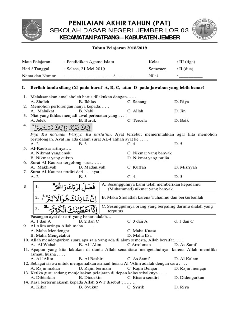 KELAS 3 PAT PAI (92 X) Baru | PDF