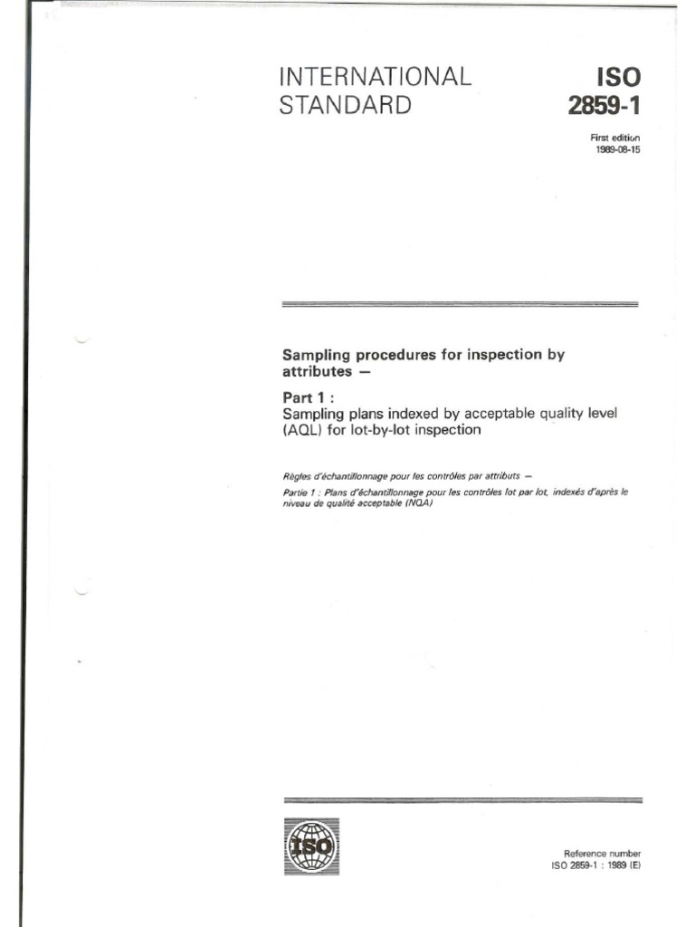 ISO Sampling Plans Iso2859 1 | PDF