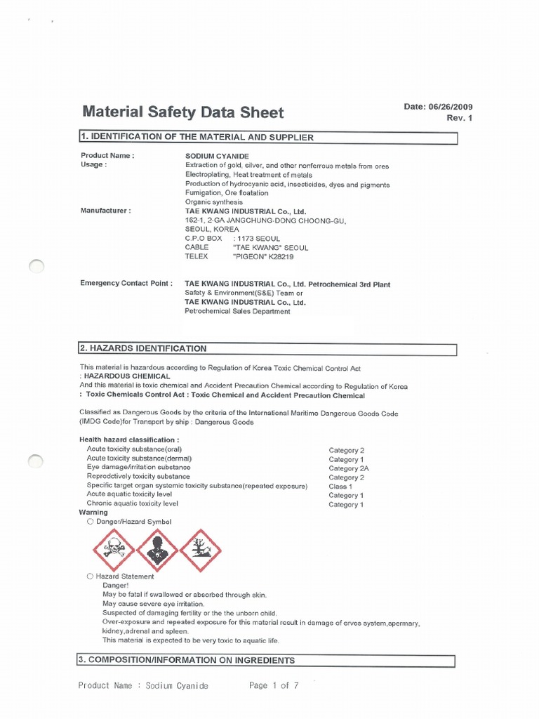 MSDS NaCN Ex TAE KWANG | PDF