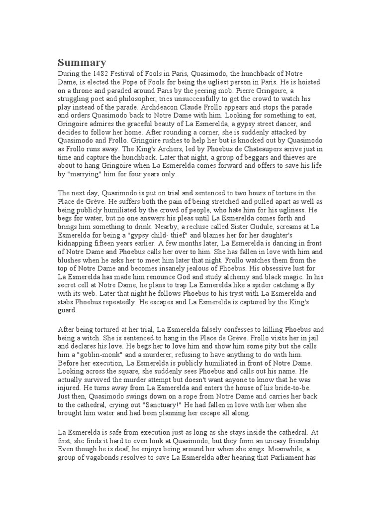 Plot Summary of Victor Hugo's The Hunchback of Notre Dame | PDF ...