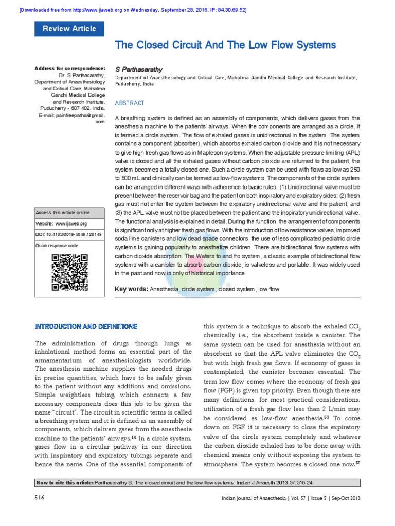 The Closed Circuit and The Low Flow Systems | PDF | Anesthesia | Breathing