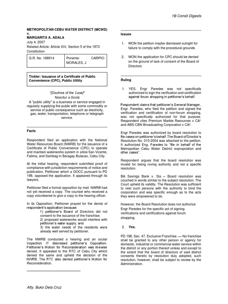 Metropolitan Cebu Water District v. Adala | PDF | United States ...
