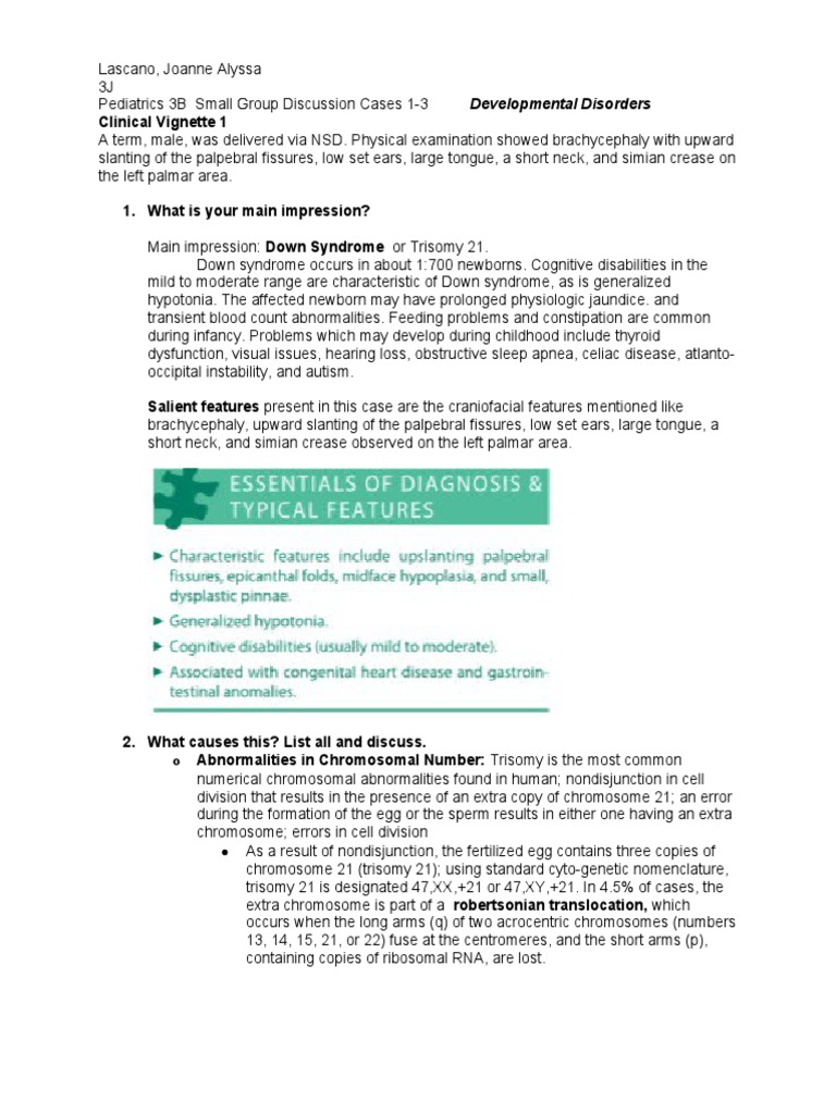 Clinical Vignette 1 | PDF | Down Syndrome | Autism Spectrum