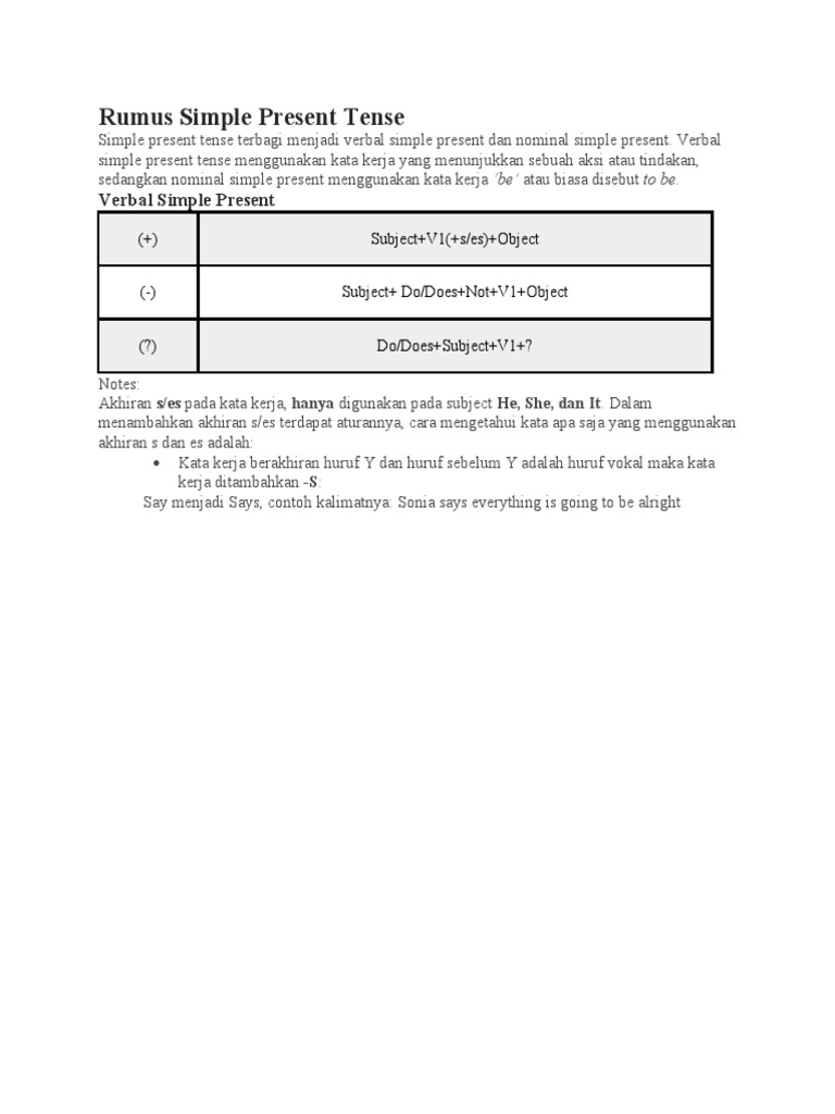 Rumus Simple Present Tense | PDF | Seni & Disiplin Bahasa