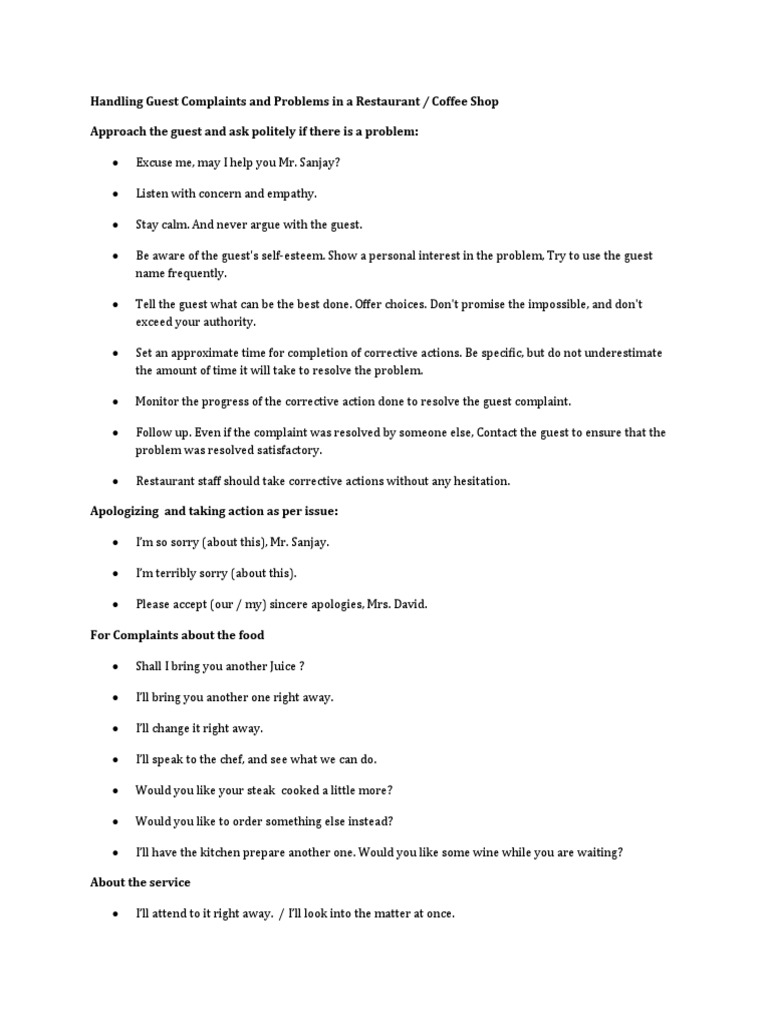 Handling Guest Complaints and Problems I | PDF