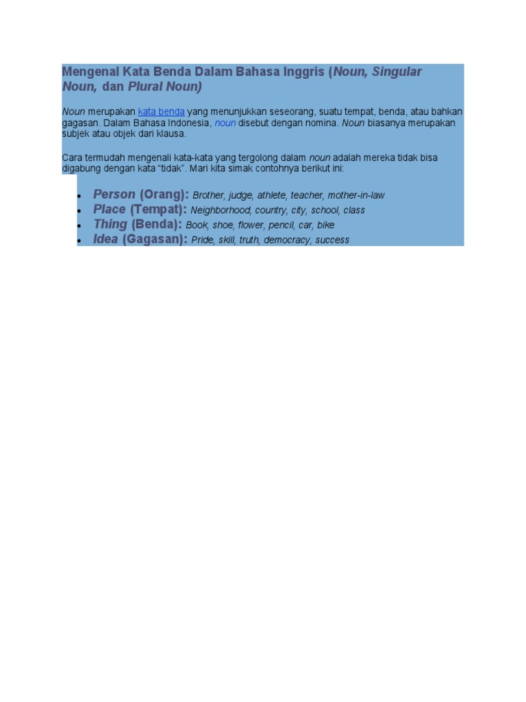 Mengenal Kata Benda Dalam Bahasa Inggris Pdf