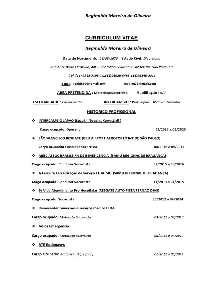 CURRICULUM VITAE Reginaldo | PDF