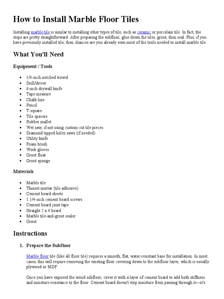 How To Install Marble Floor Tiles | PDF | Tile | Flooring