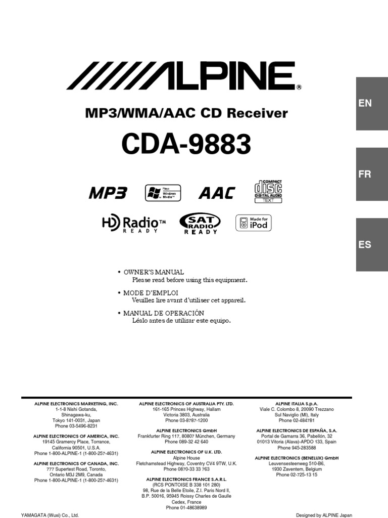 Alpine CDA-9883 Owner's Manual | PDF | Compact Disc | Radio Broadcasting