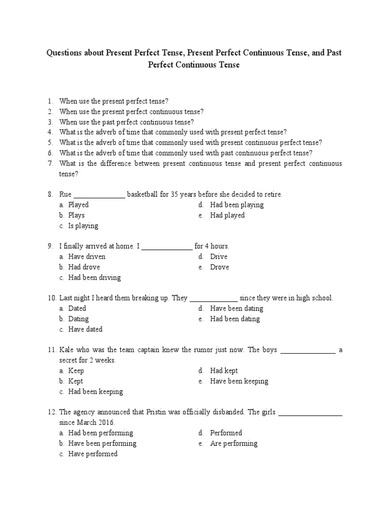 Present Perfect Tense Questions Guide | PDF | Language Arts ...